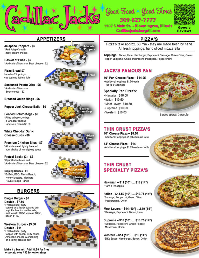 Food Menu & Specials - Cadillac Jack's Bar & Grill